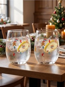 Sinsay - Vánoční sklenice s potiskem perníčků, vánočních stromků a cukrových hůlek 2 pack - clear