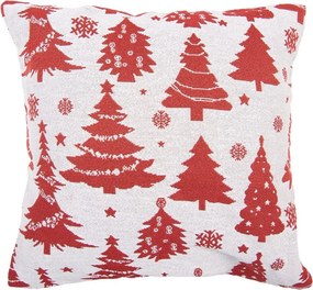 Bílo-červený dekorační polštář s vánočními stromky - 44*44*4 cm