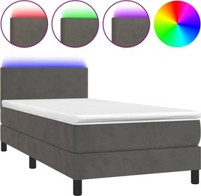 Box spring postel s matrací a LED tmavě šedá 90x190 cm samet 3134256