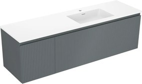 Mexen Rivel, koupelnová skříňka 160 cm s pravým umyvadlem Otis, 1S, 1D, drážkovaná, grafitová/bílá matná, 91A23-16047-3-BBFF66-W18P01
