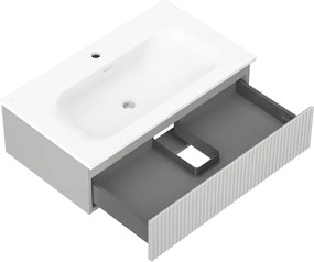 Mexen Rivel, koupelnová skříňka 80 cm s umyvadlem Vela, 1 zásuvka, drážkovaná, šedá matná/bílá matná, 91A20-08023-1-BF62-W23M01