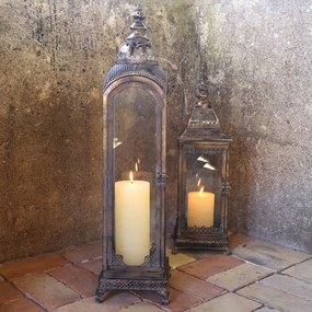 Bronzová antik kovová lucerna se zdobením Marroque – 20*20*81 cm
