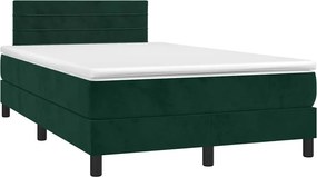 Box spring postel s matrací a LED tmavě zelená 120x200 cm samet 3134456