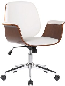 Kancelářská židle Kemberg ~ koženka, dřevo ořech - Bílá