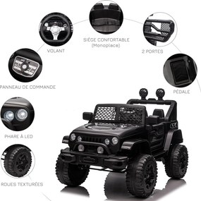 HOMCOM 12V Elektrické 4x4 Auto pro Děti s Dálkovým Ovládáním, Světly a Klaksonem - 3-6 Let - Černé