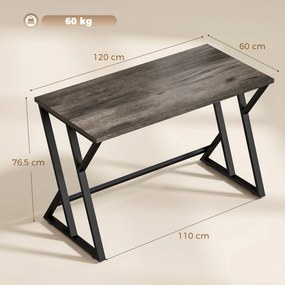 HOMCOM počítačový stůl 120 × 60 cm – industriální Z-rám, patinovaná šedá