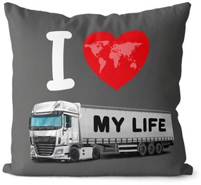Polštářek Kamion – My life (Velikost: 40 x 40 cm, Barva kamionu: Bílá)