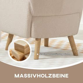 HOMCOM Akcentní křeslo, čalouněné křeslo s plyšovým potahem, polštář z pěny, křeslo uší, béžová