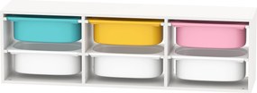 AIYAPLAY dětský úložný regál, 2 úrovně, úložný regál na hračky se 6 vyjímatelnými boxy, 97x21x29 cm, bílá