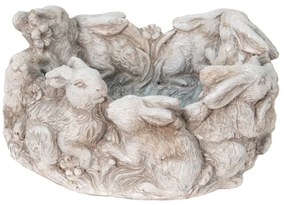 Béžovo-šedý cementový obal na květináč s králíčky Konijn – 27x12 cm