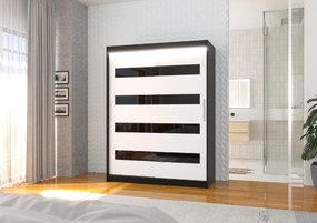 ADRK Furniture Posuvná skříň s lacobelem a LED osvětlením MARTINEZ 150 ADRK-SW-MAR-BWBL-150-L