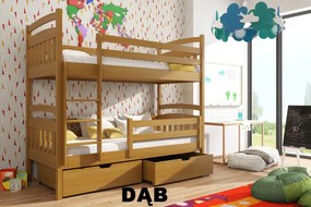 Dětská patrová postel Gábi 190x90 cm s úložným prostorem borovice masiv DUB