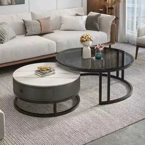 LuxuryForm DESIGN Konferenční stolek AMARO 80 / 60 cm – bílý mramor / sklo (set 2 ks)