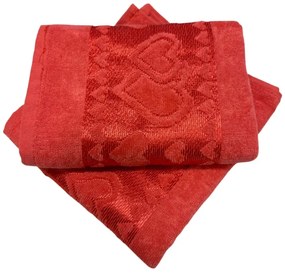 Žakárový froté ručník červený srdíčko 50x90cm TiaHome