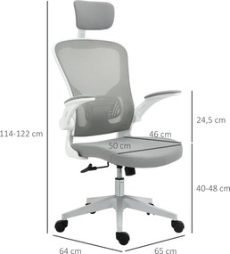 Kancelářská židle Vinsetto ergonomická kancelářská židle s opěrkou hlavy a funkcí houpání, výškově nastavitelná, šedá, 65 x 64 x 114-122 cm | Aosom.de