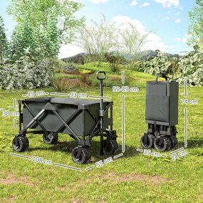Outsunny Skládací Ruční Vozík 360° Zahradní Vozík Transportní Vozík s Telescopickou Rukojetí Nastavitelná Výška Rukojeti Plážový Vozík s Nosností až …