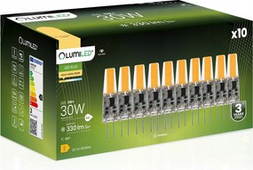 10x Led žárovka Kapsle Mini G4 3W 30W 3000K Teplá Cob 12V Lumiled