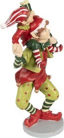 Zeleno - červená vánoční dekorace socha Elf - 12*9*19 cm