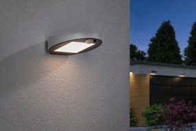 Paulmann 94247 Ryse, stříbrné nástěnné solární svítidlo se senzorem, 1,2W LED 3000K, šířka 15,4cm, IP44