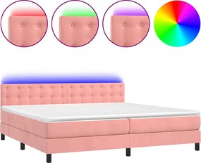 Box spring postel s matrací a LED růžová 200x200 cm samet 3134668