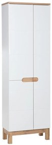 MAXIVA Vysoká stojatá skříňka - BALI 900 white, bílá/lesklá bílá/dub votan