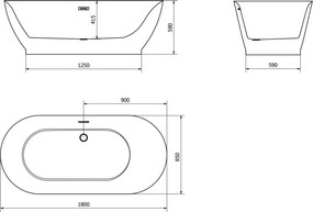 Mexen Roxy, volně stojící vana 180 x 85 cm, bílá, grafitový matný hladký přepad, 51201808500-95