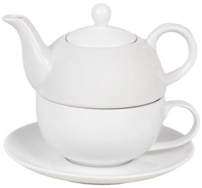 Bílý keramický Tea For One (šálek na čaj s konvičkou) – 350 ml