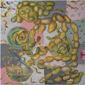 Daniela Krajčová | Šupanie zemiakov Rám: Dubový, Velikost: 50 x 50 cm