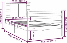 vidaXL Rám postele masivní borovice 90 x 200 cm [3104272] Barva: Šedá