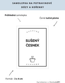 Samolepka na kořenky SUŠENÝ ČESNEK průhledná 3 × 4 cm tučné písmo