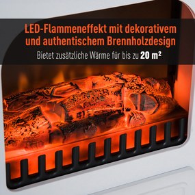 HOMCOM Elektrický krb Kamna s efektem plamene 950/1850W Ochrana proti přehřátí Bílá 41,5x28x54,8cm pro příjemné večery