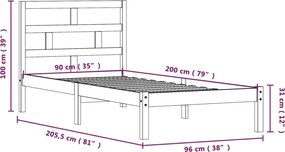 vidaXL Rám postele masivní borovice 90 x 200 cm [3101204] Barva: Černá