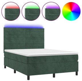 vidaXL Box spring postel s matrací a LED tmavě zelená 140x200 cm samet