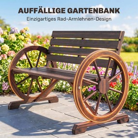 Outsunny Zahradní Lavice Dřevěná Rustikální Lavice s Kolečkovými Opěrkami Wagon Wheel Lavice Venkovní Lavice Terasová Lavice Parková Lavice z Masivní…