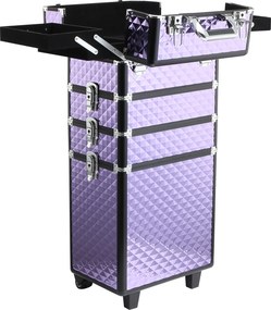 HOMCOM Profesionální Make-up Kufr s Univerzálními Kolíky, Různé Úrovně, Rozšiřitelná Rukojeť, Make-up Trolley Hliníková Slitina 33.5x23x76/95.5 cm Fi…