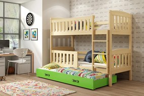 BMS Group Dětská patrová postel s přistýlkou KUBUS borovice Velikost postele: 200x90 cm, Barva šuplíku: Zelená