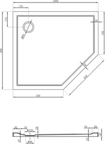Mexen Flow pětiúhelníkový sprchový kout slim levý 100 x 80 cm, černý mat - 46P708010L