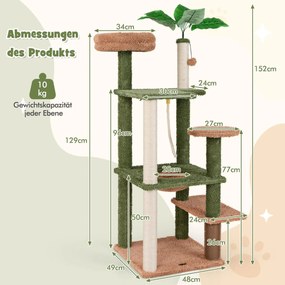 Costway 152 cm vysoké škrabadlo pro domácí kočky, vícepatrová kočičí věž