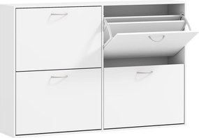 HOMCOM Bílý botník Moderní organizér na boty se 4 výklopnými šuplíky a nastavitelnými policemi pro 16-24 párů bot do předsíně 120x24x81 cm