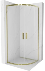 Mexen Rio, čtvrtkruhový sprchový kout s posuvnými dveřmi 80 (dveře) x 80 (dveře) x 190 cm, 5mm čiré sklo, zlatý profil, 863-080-080-50-00