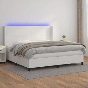 Box spring postel s matrací a LED bílá 200x200 cm umělá kůže