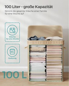 Oděvní koš s víkem, 100 l bambusový prádelní koš