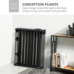 PawHut Bezpečnostní Bariera na Krb Modrý Ochranný Oplocení pro Domácí Zvířata Modulární Skládací 6 Panelů s Dveřmi Bez Vrtání 362,5 x 76 cm Černá