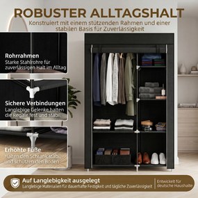 HOMCOM Látková šatní skříň 6 přihrádek fleecový vzhled skládací šatní skříň černá 103x43x162,5cm | Aosom