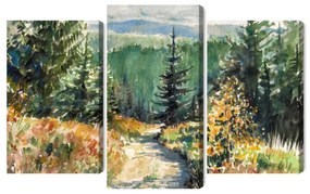 Vícedílný obraz Lesní Krajina Malovaná Vodovými Barvami Nedostatek Nedostatek Přírodní plátno 180x120
