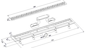 Sapho, MARMI plastový sprchový kanálek s roštem, 910x122x65 mm