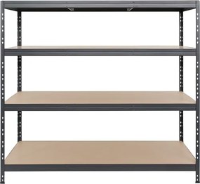 Kovový regál RIVET PRO 180x180x45 DTD dřevotříska 4 úrovně antracitová šedá