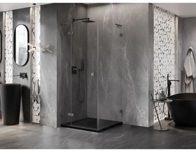 Mexen Lunar, L sklápěcí sprchový kout levý 70 x 70 cm, 8mm čiré sklo, grafitový profil, 834L-070-070-95-00-L