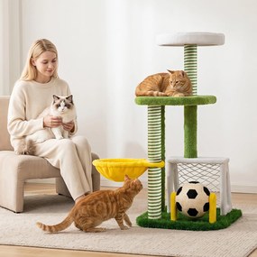 Costway 100 cm škrabadlo ve fotbalovém designu kočičí věž s houpací sítí