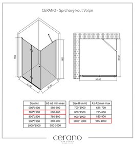 CERANO - Sprchový kout Volpe L/P - černá matná, transparentní sklo - 70x100 cm - skládací